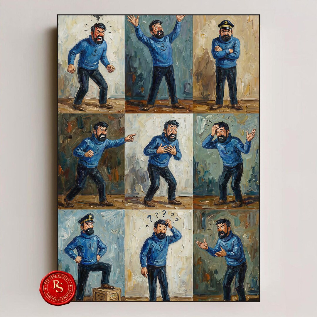 Tintin Wall Art – Expressive Captain Poses – Vintage Comic Art Print ...