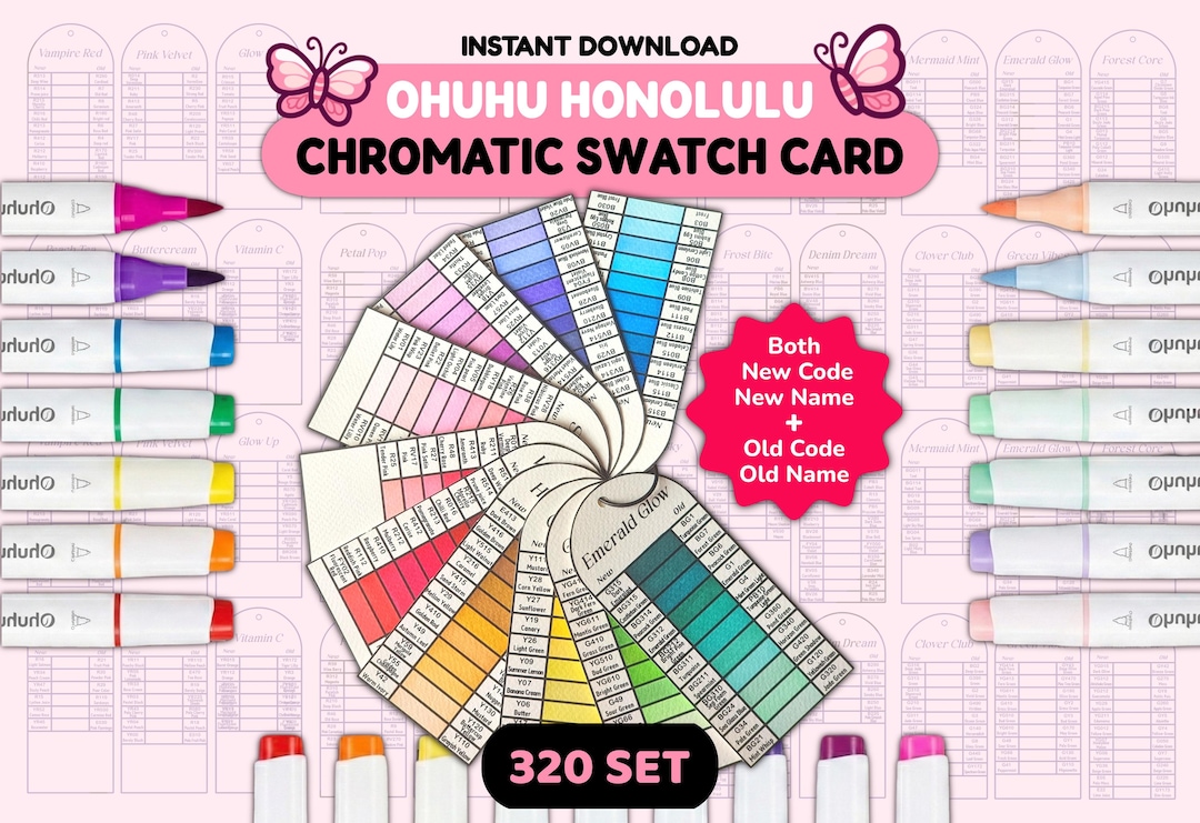 Ohuhu Honolulu 320 Chromatic Swatch Card Template, NEW + OLD Codes With ...