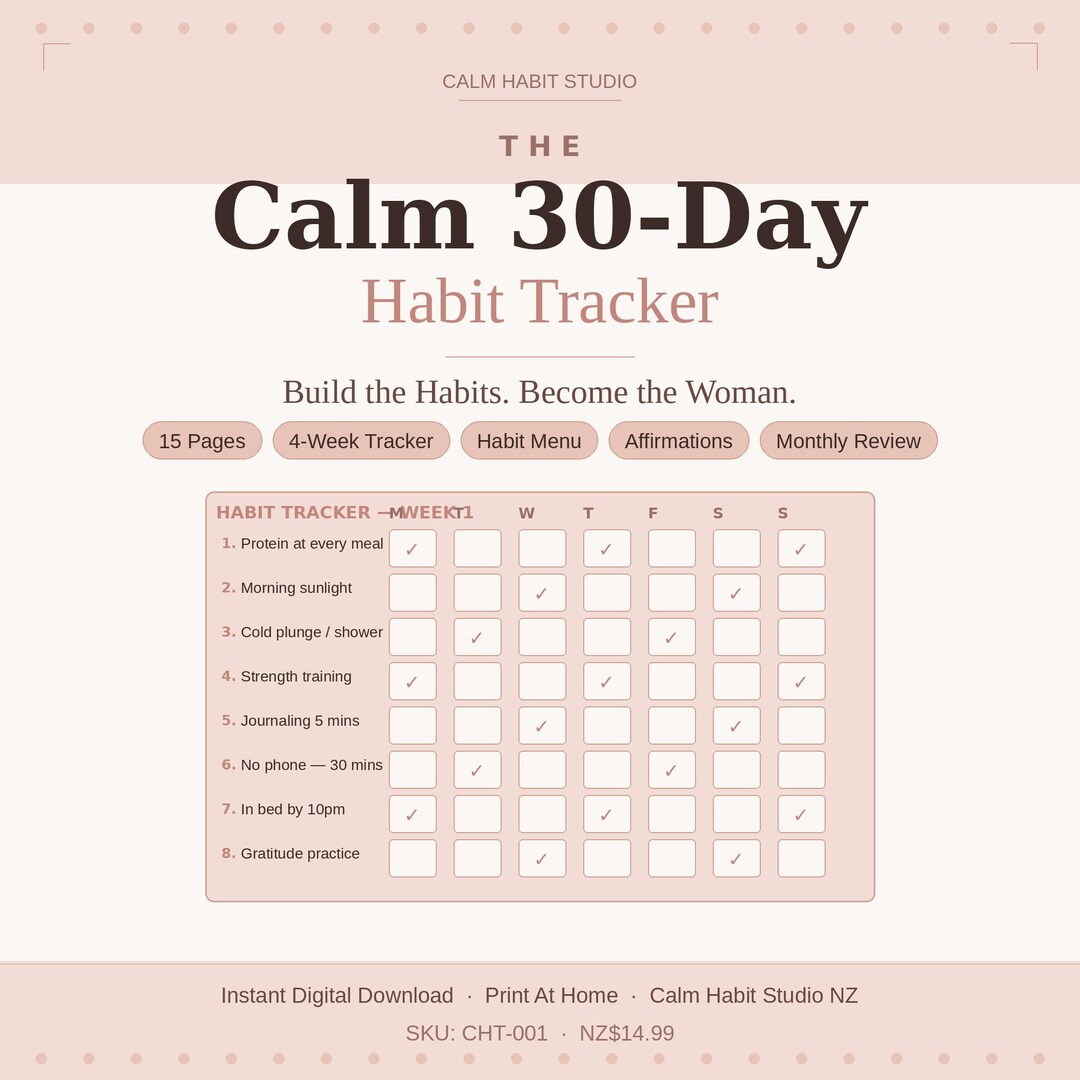 30 Day Habit Tracker Printable PDF | 4-week Challenge, Affirmations ...