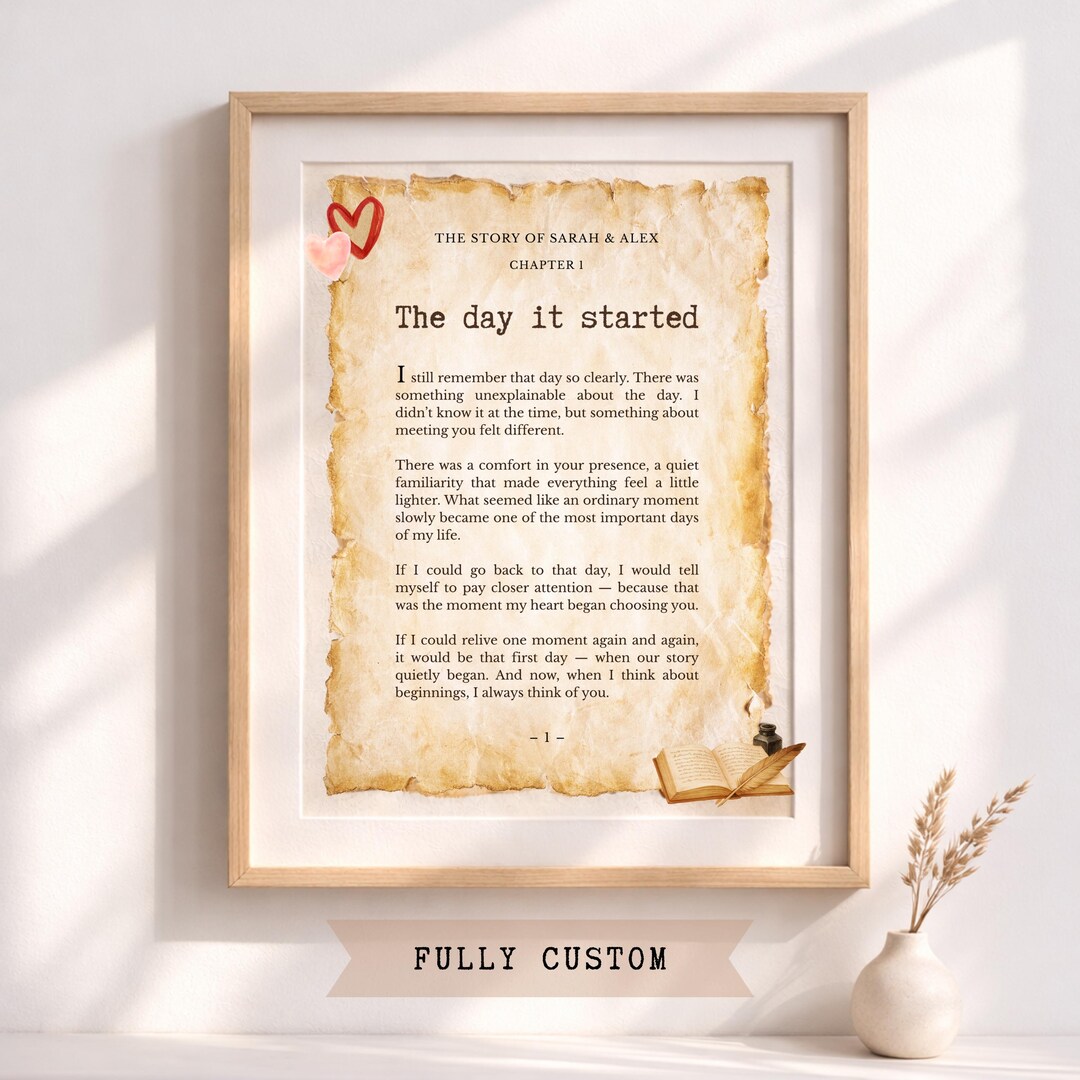 Personalized Retro Love Letter Print, Custom Couple Story Wall Art ...