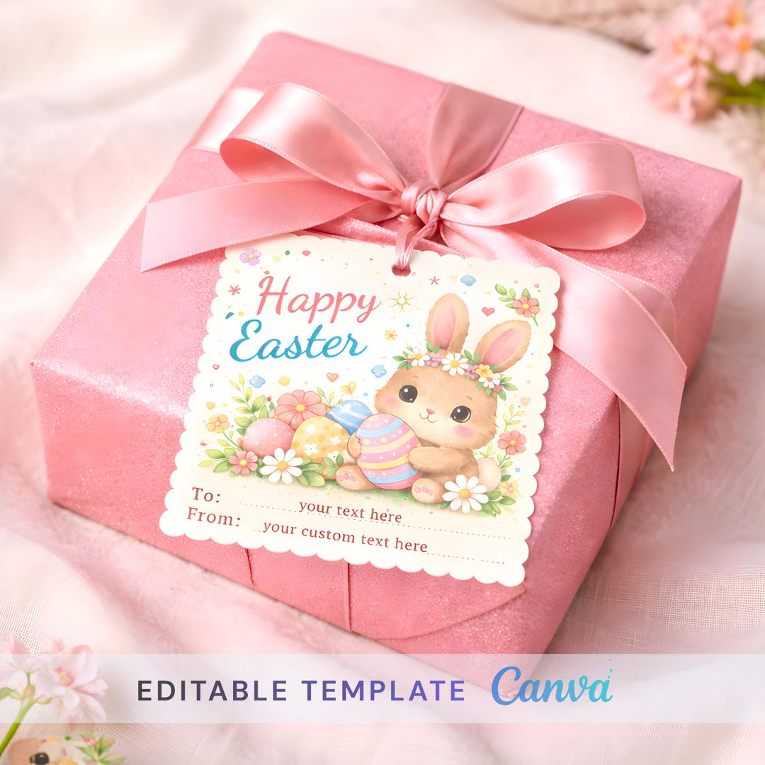 Editable Easter Gift Tag Template, Personalized Cute Bunny Happy Easter ...