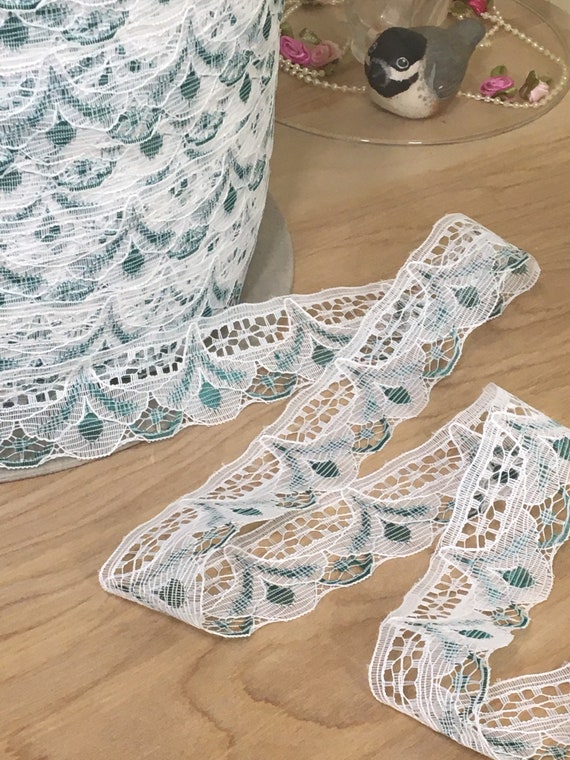 White and Teal Lace Trim 1.25 Wide by the Yard Junk - Etsy