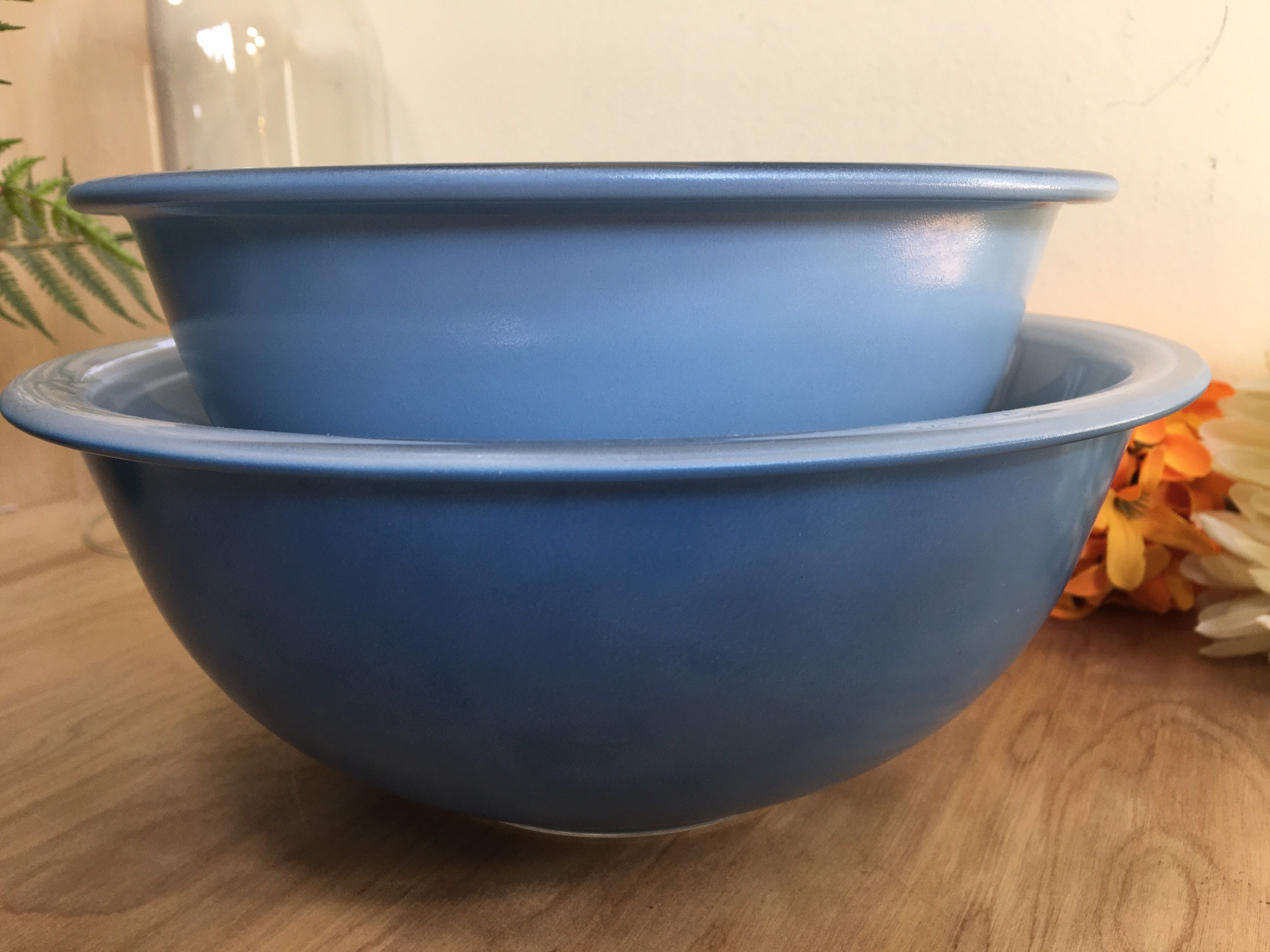 Blue Pyrex glass bowl pair moody blues | Etsy