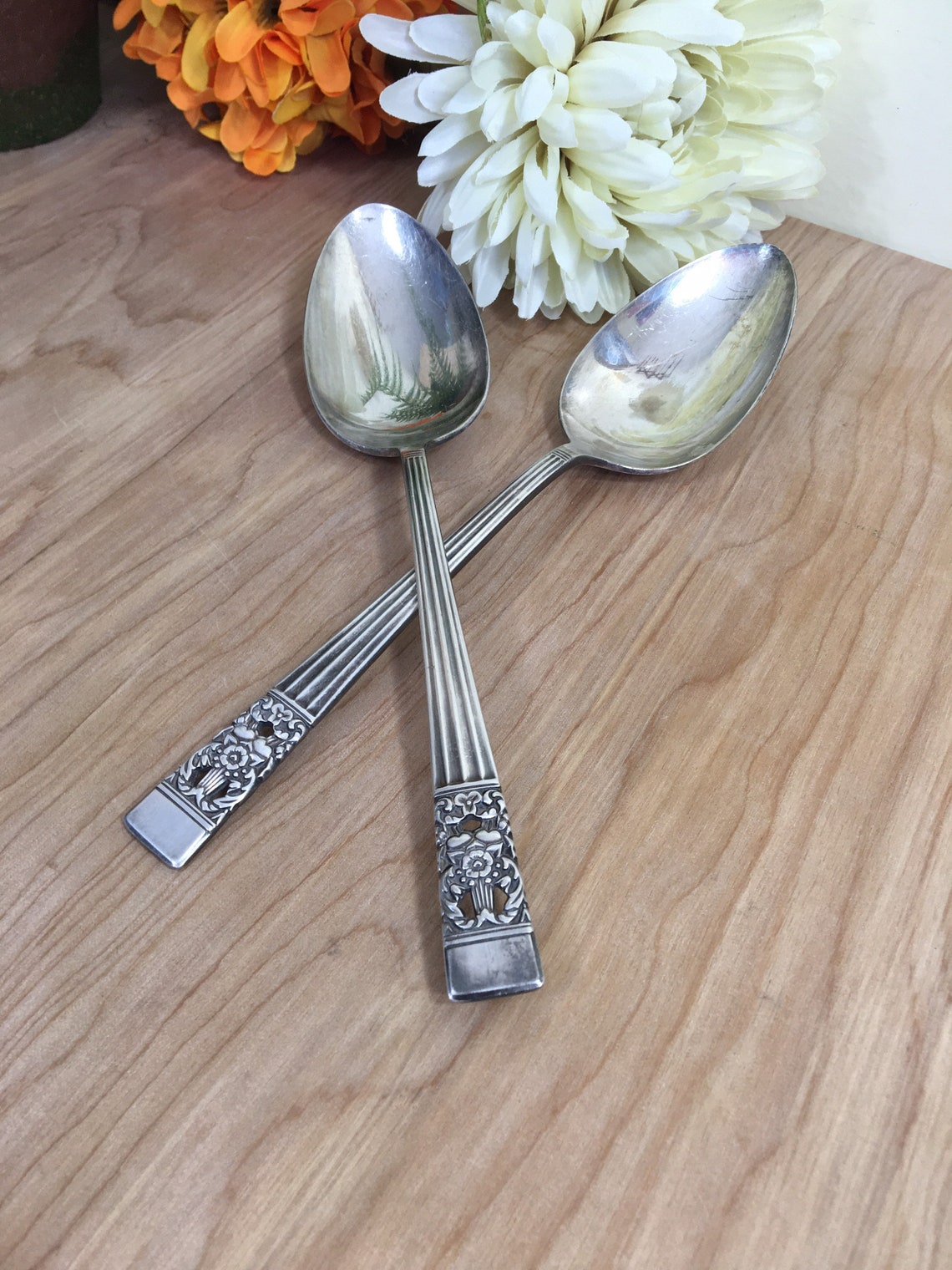 Art Deco Pattern Hampton Court Community Serving Spoon Pair - Etsy