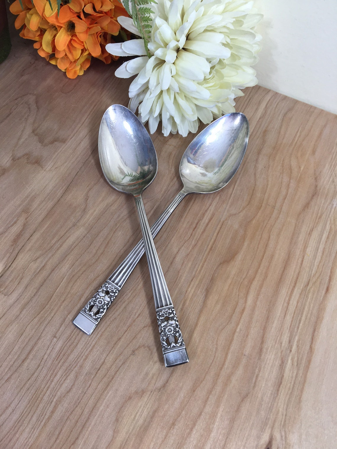 Art Deco Pattern Hampton Court Community Serving Spoon Pair - Etsy