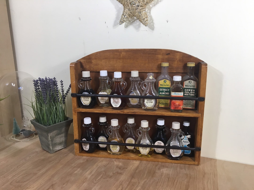 Spice Rack With Watkins Extract Collection, Wooden Shelf, 16 Bottles ...
