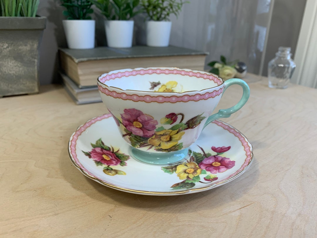 Shelley Wild Rose and Tea Rose Pattern Teacup and Saucer - Etsy