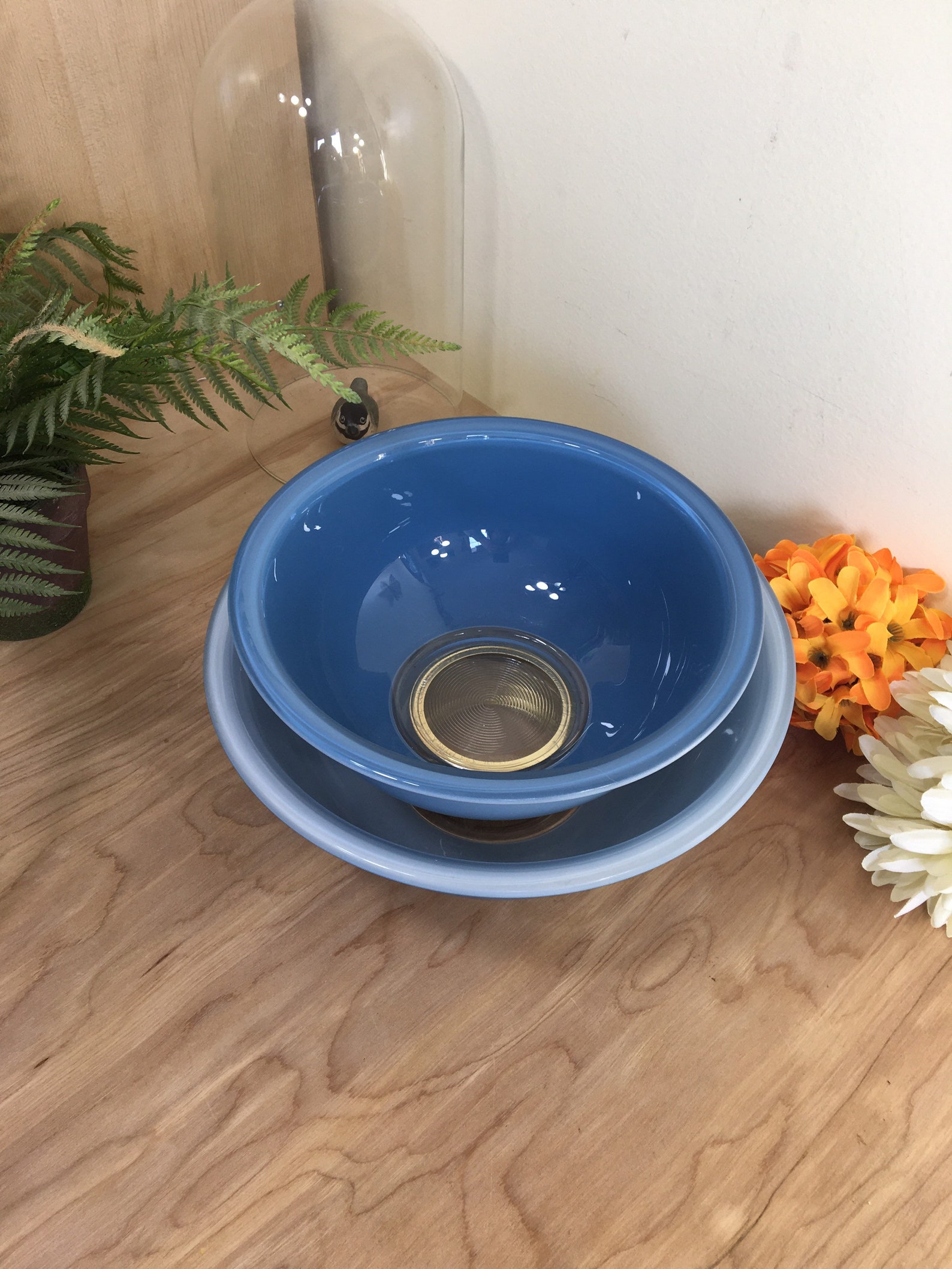 Blue Pyrex glass bowl pair moody blues | Etsy
