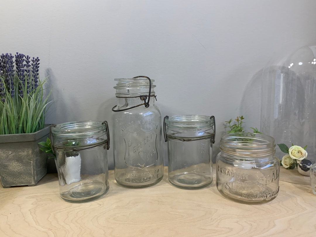 Mason Jar Canister Set of 4, Quart and Pints, Aged Wire Tops - Etsy