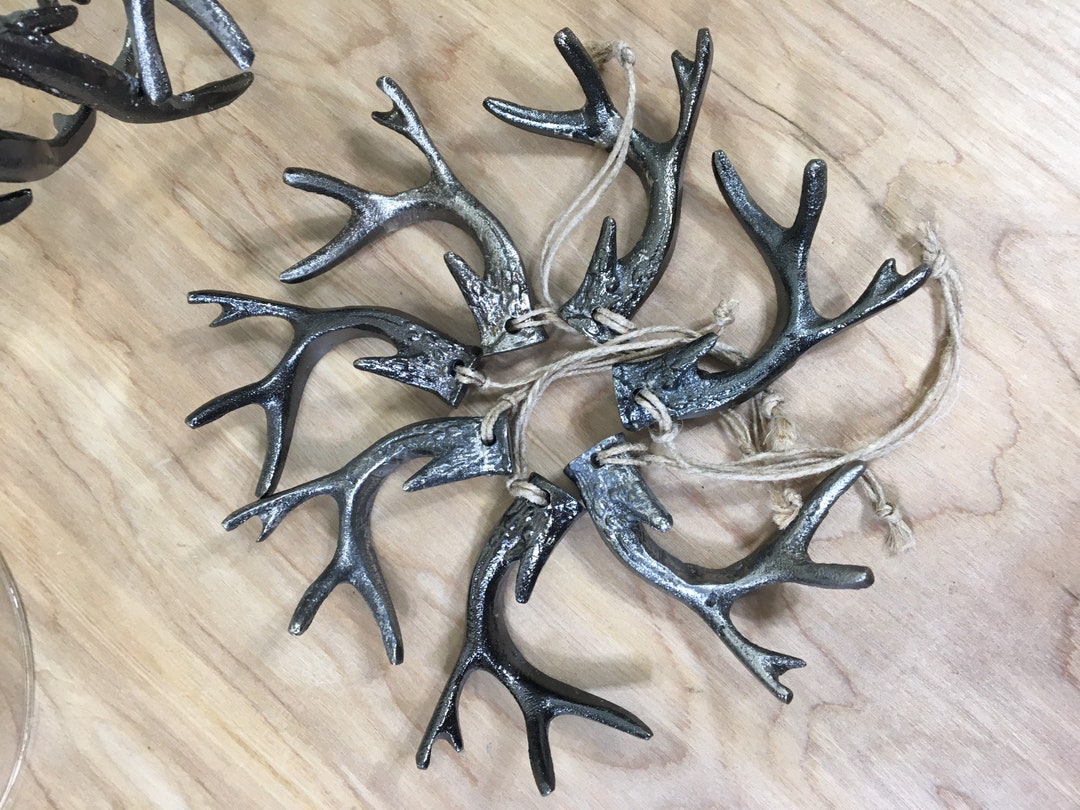 Pewter Look Metal Deer Antler Ornaments, Keychain - Etsy