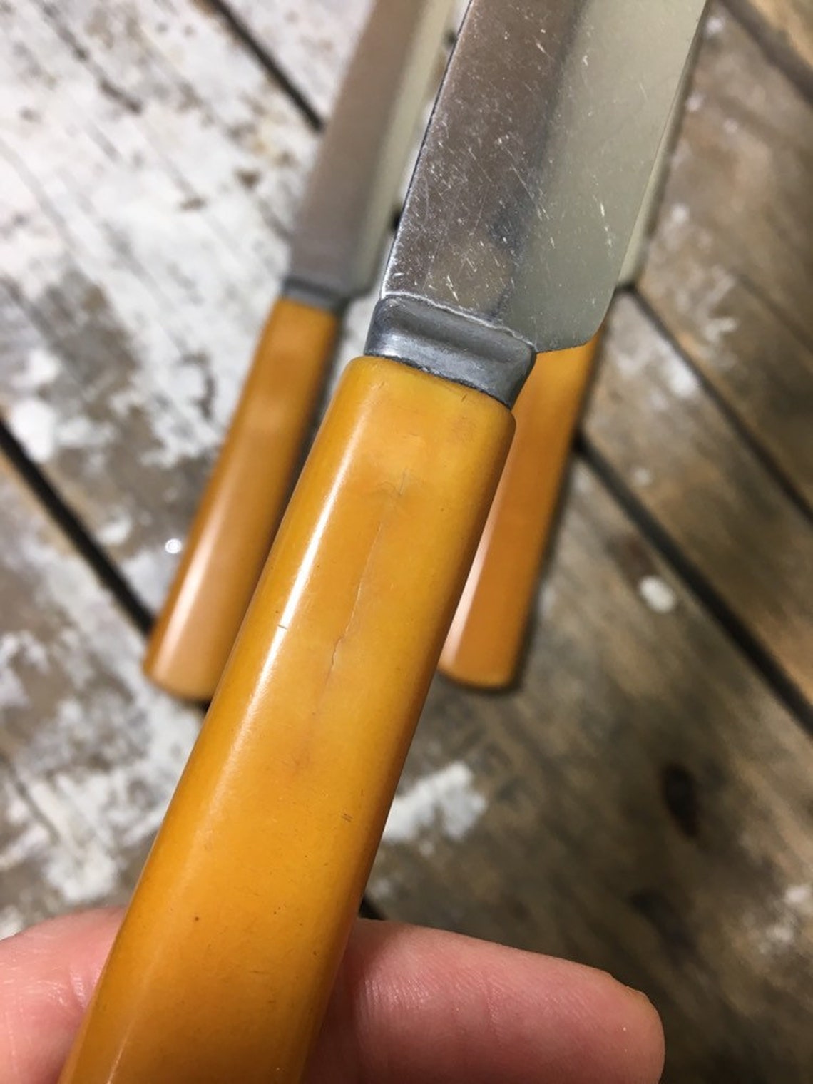 Butterscotch Bakelite knife set | Etsy