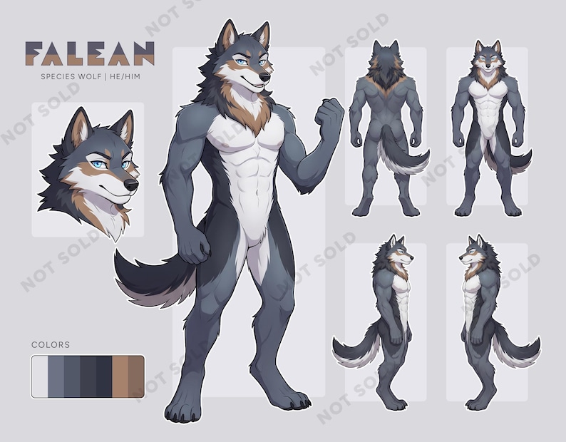 Wolf Furry Adopt, Muscular Canine Anthro OC, Fursona Reference Sheet ...