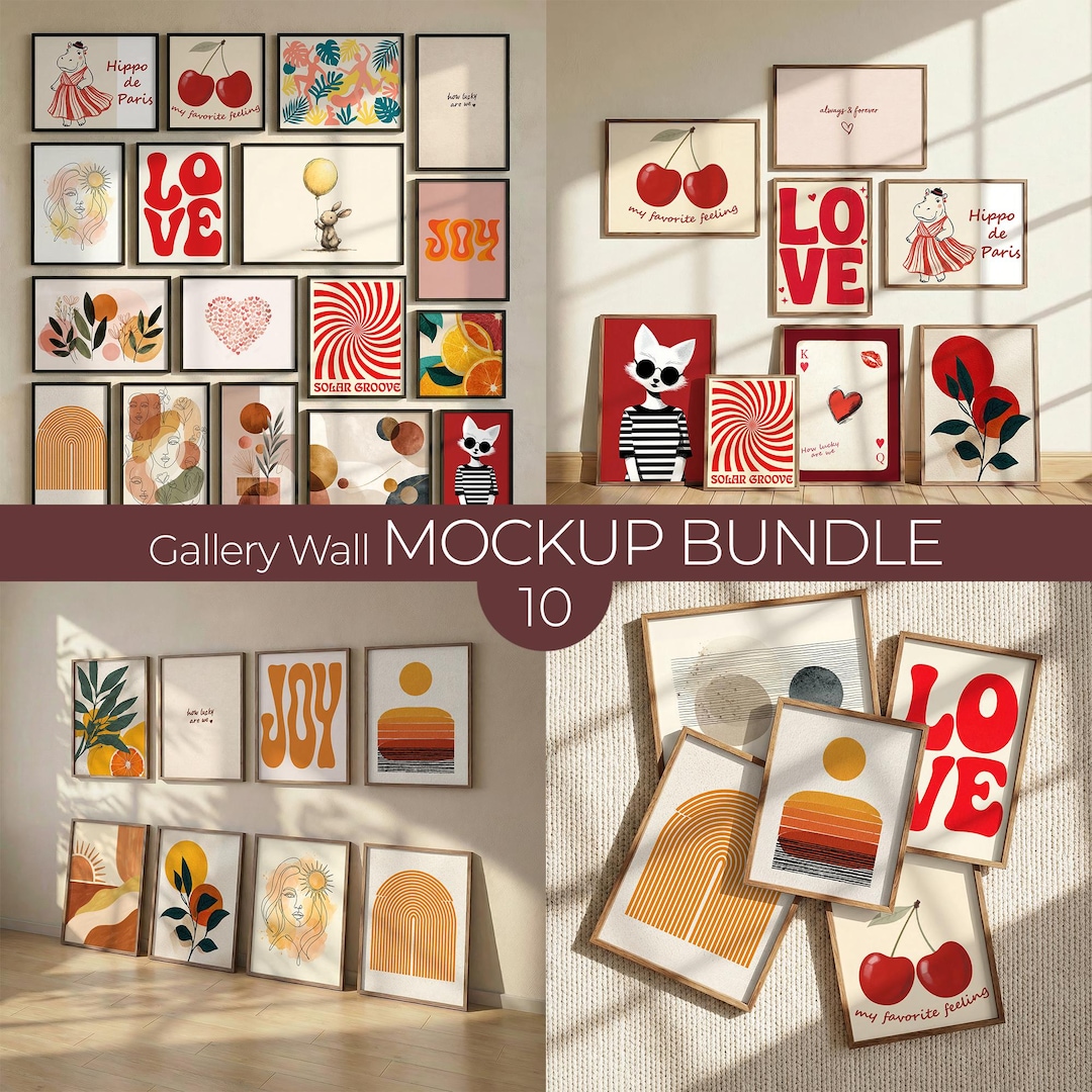 Gallery Wall Mockup Bundle PSD | Set of 10 Multi Frame Mockups | Wall ...