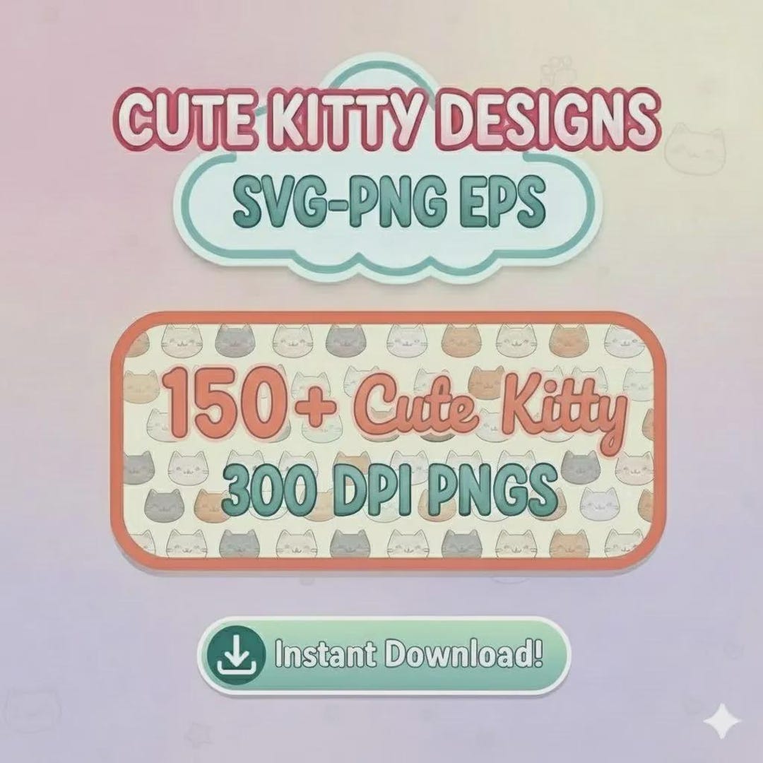 Paquete de 100 adorables gatitos SVG y PNG | Diseños de gatos kawaii ...