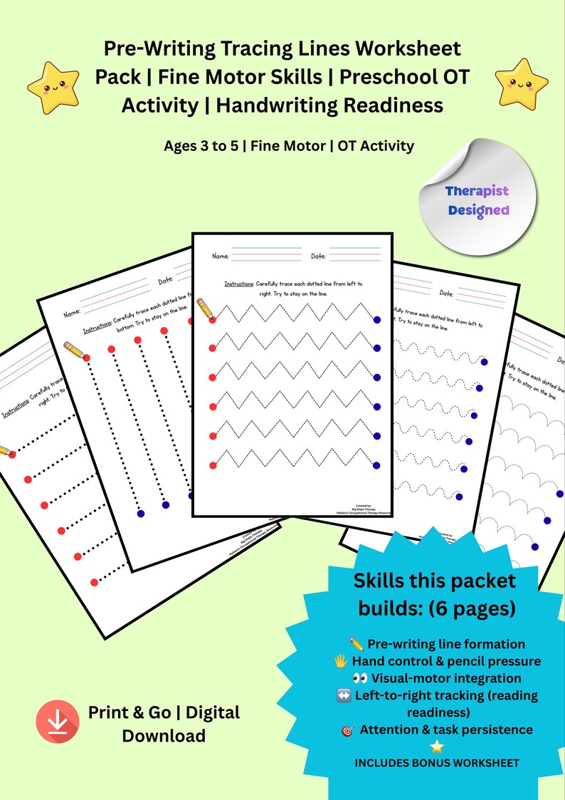 Pre-writing Tracing Lines Worksheet Pack | Fine Motor Skills ...