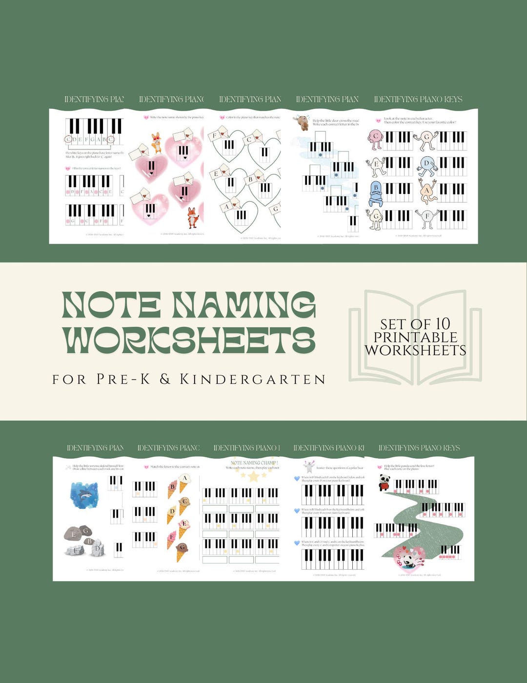Piano Note Naming Worksheets for Pre-k & Kindergarten (PDF Download) - Etsy