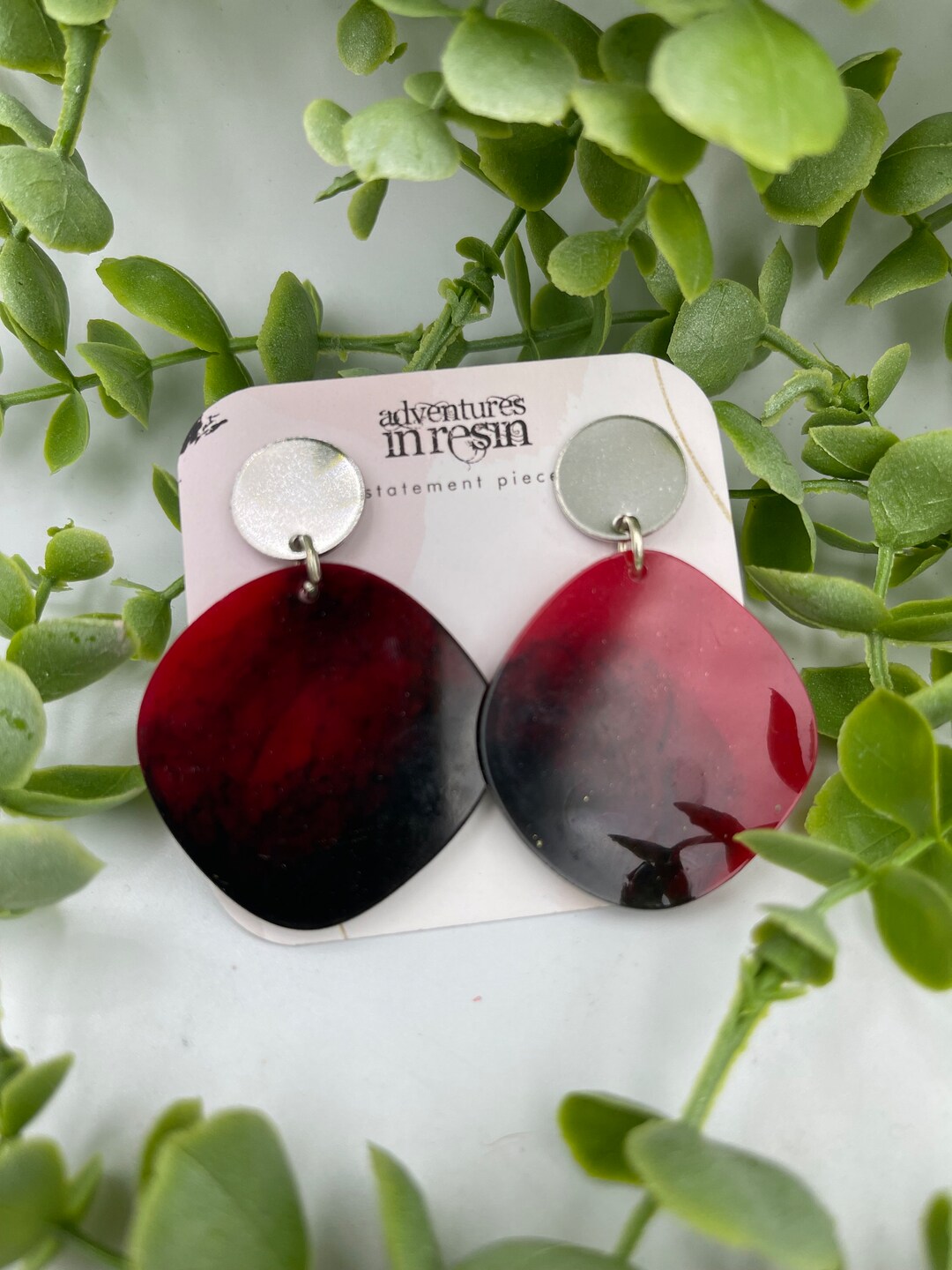 Gabrielle Large River Stone With Surgical Steel Posts - Red and Black - Etsy