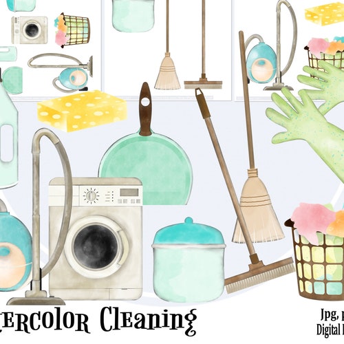 Watercolor Cleaning Clipart Chores Clipart Housework | Etsy