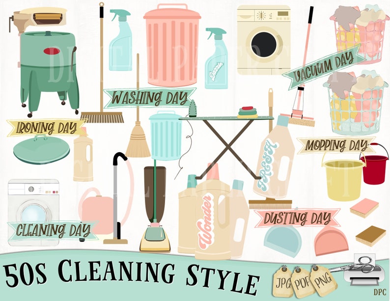Retro Cleaning Clipart Chores Clipart Housework Clipart | Etsy