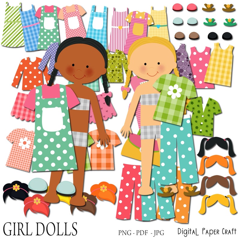 Paper Doll Set: Printable Cut-outs Girl Dolls Various Hair Styles ...