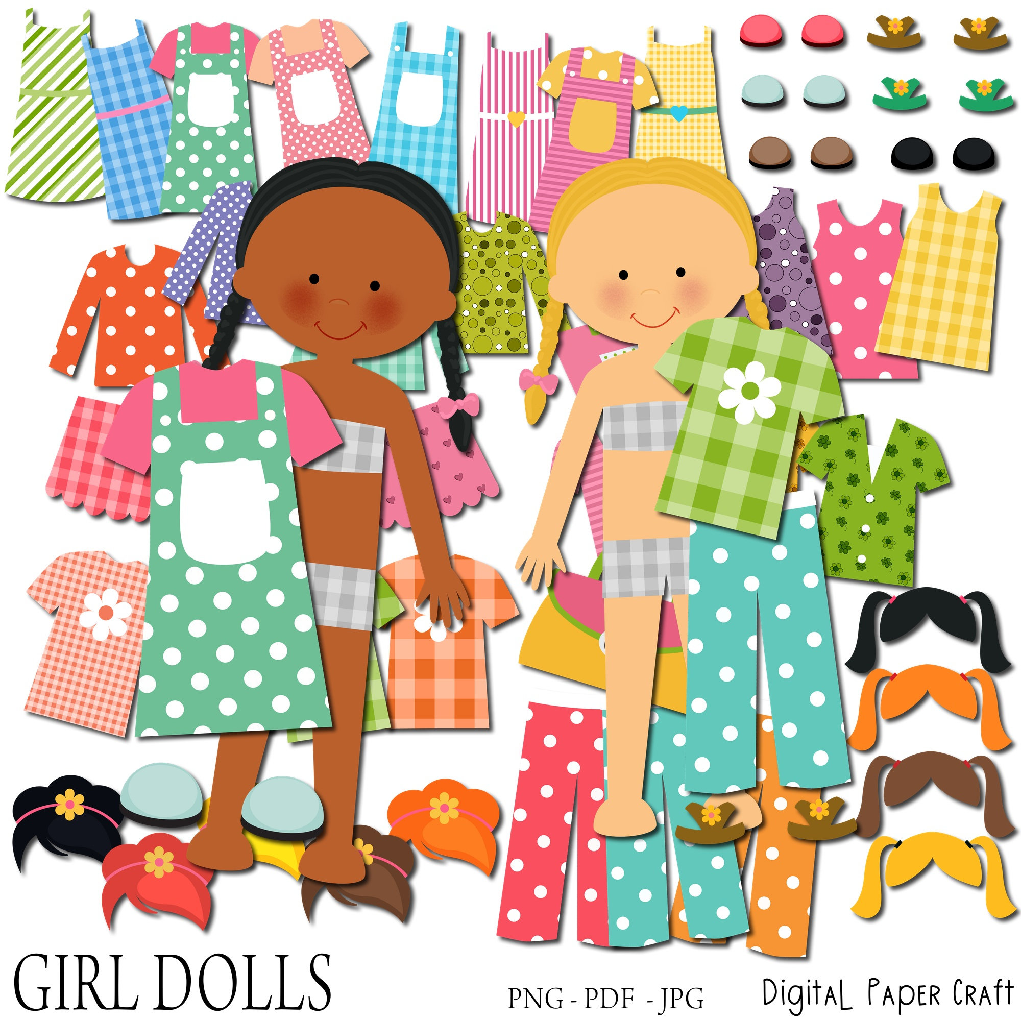 Paper Doll Set: Printable Cut-outs Girl Dolls Various Hair Styles ...