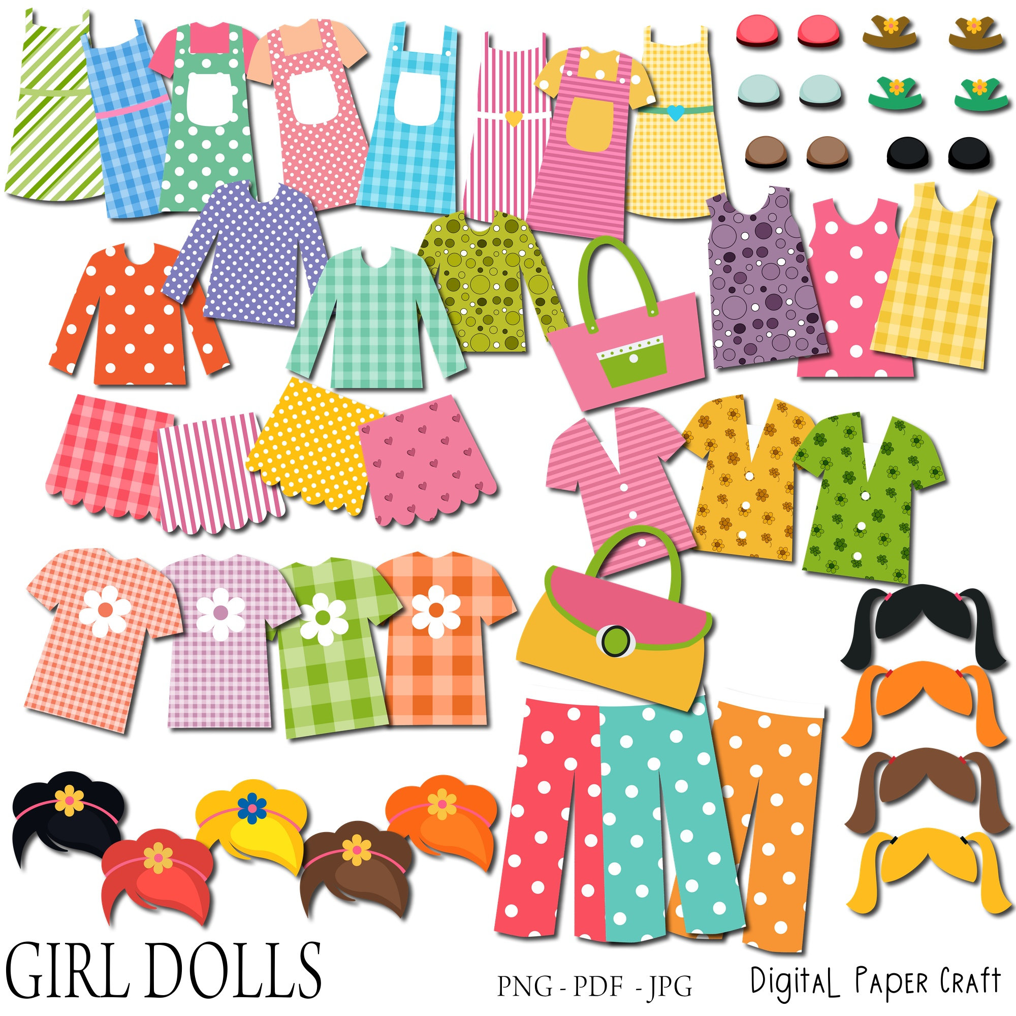 Paper Doll Set: Printable Cut-outs Girl Dolls Various Hair Styles ...