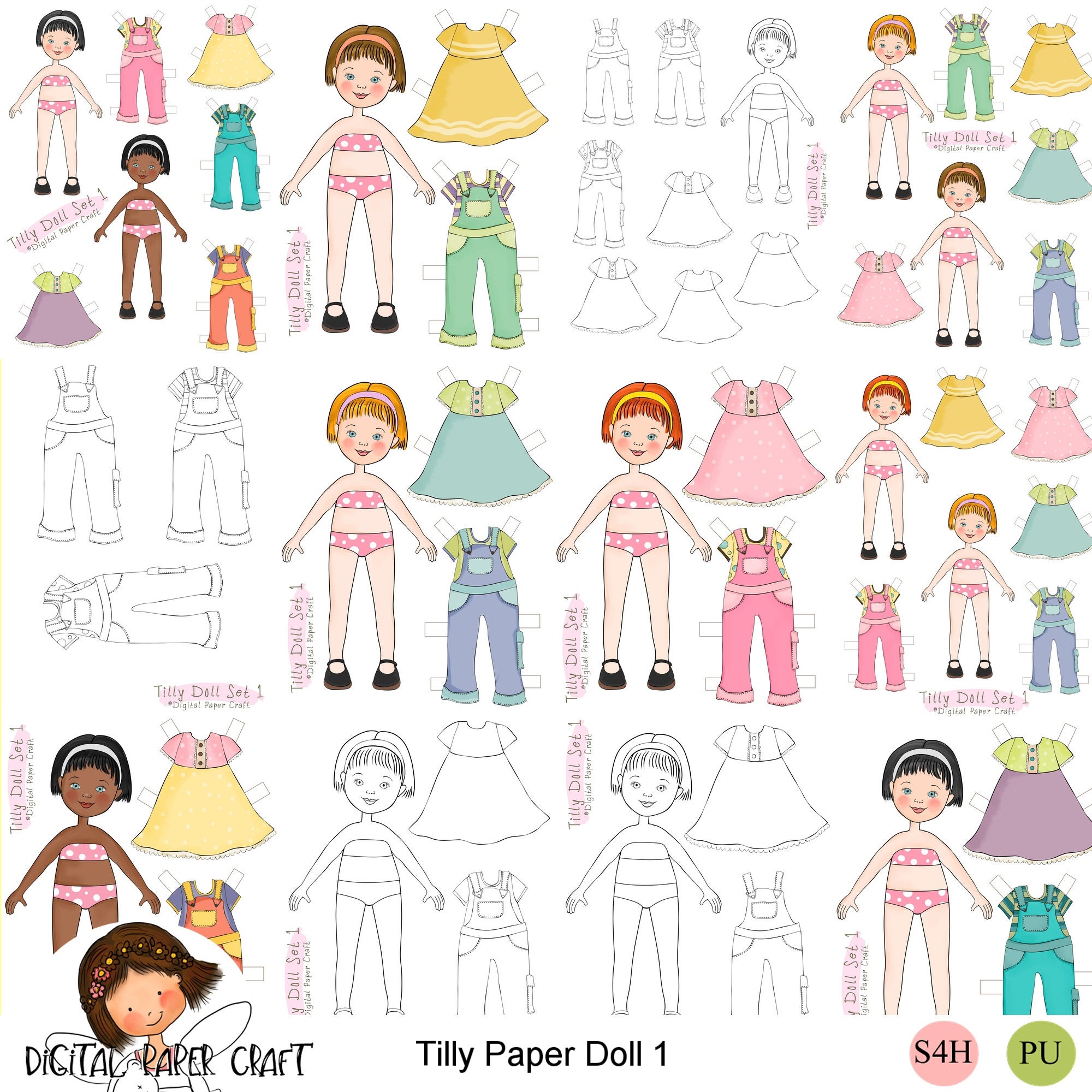 Printable Paper Doll Digital Paper Dolls Red Brown Blonde - Etsy