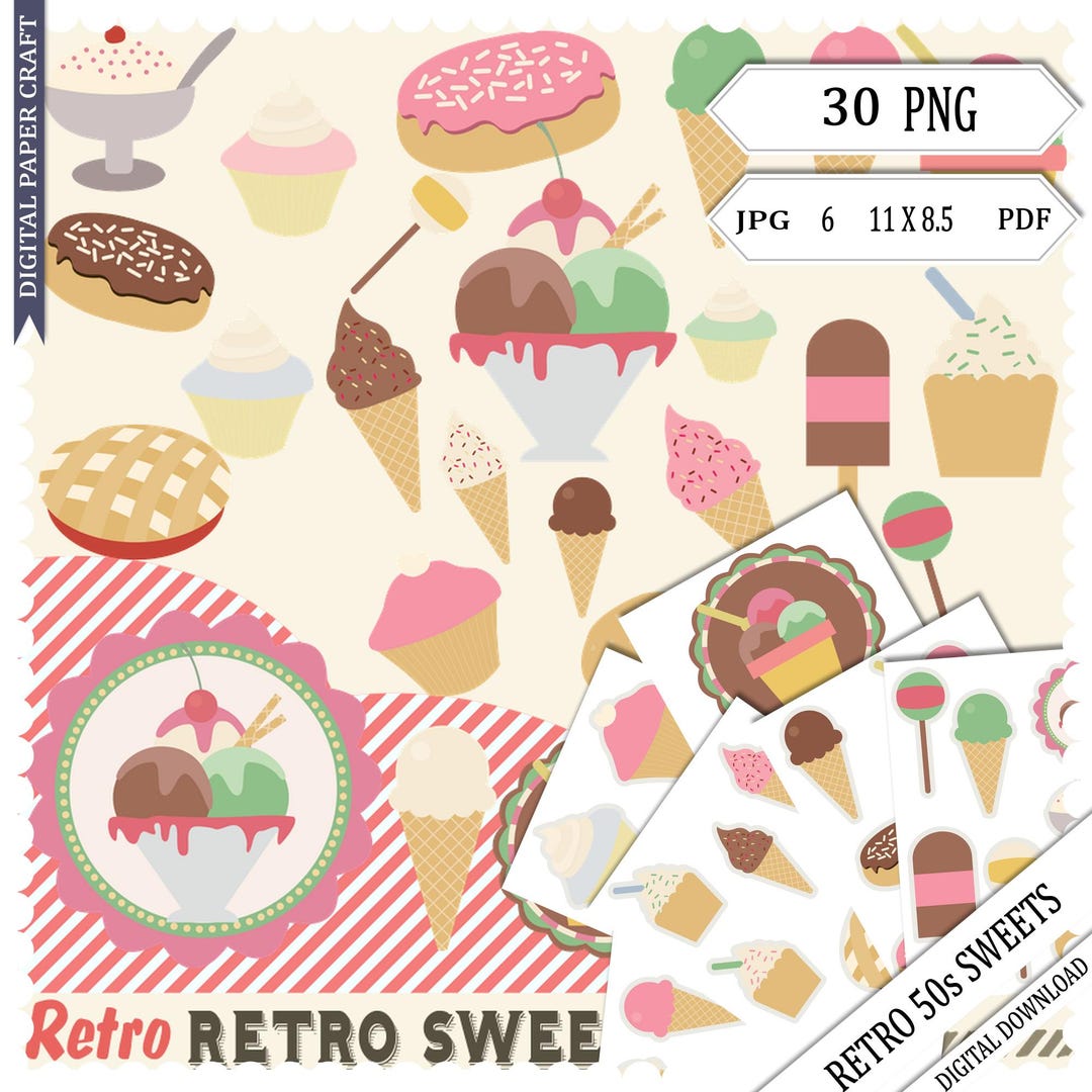 Retro Sweets Clipart, 50s Clipart, Instant Download, Ice Blocks, Ice ...