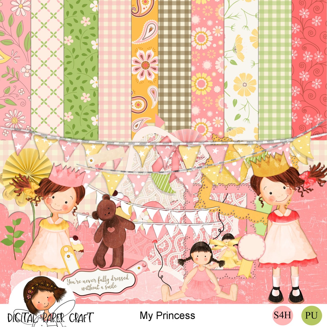 Girl Scrapbook Digital Scrap Kit Children Princess | Etsy