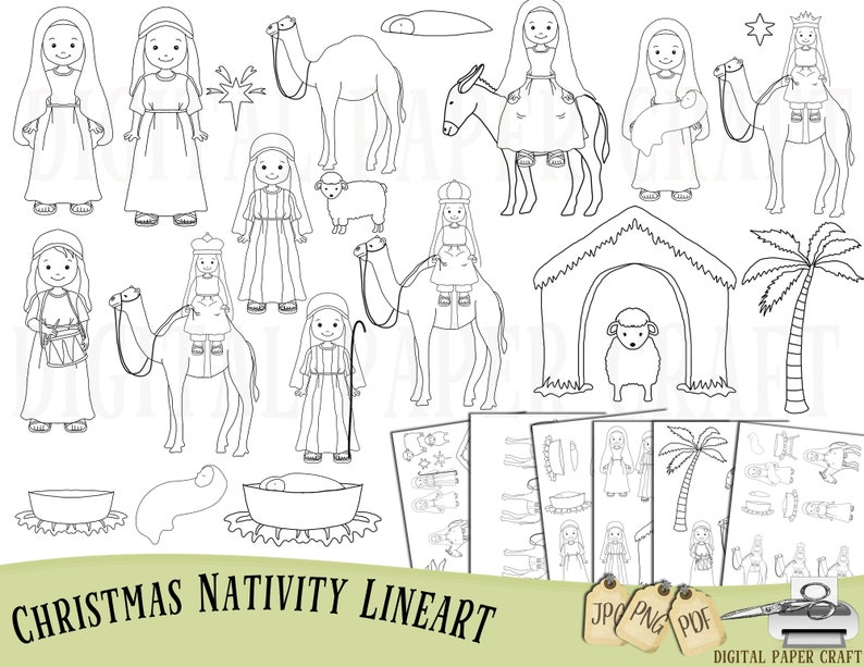 Nativity Digital Stamp, Camel Stamp, Mary Stamp, Jesus Stamp, Joseph ...