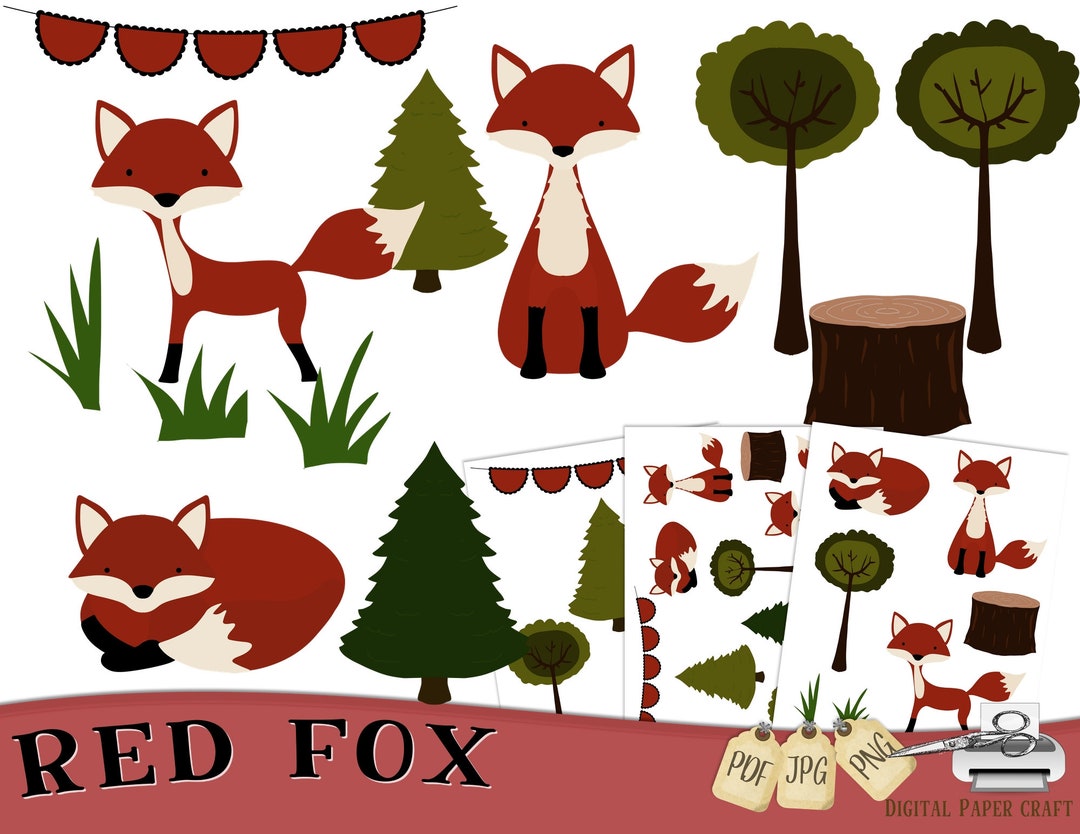 Fox Clipart Red Fox Clipart Woods Clipart Tree Clipart - Etsy Australia