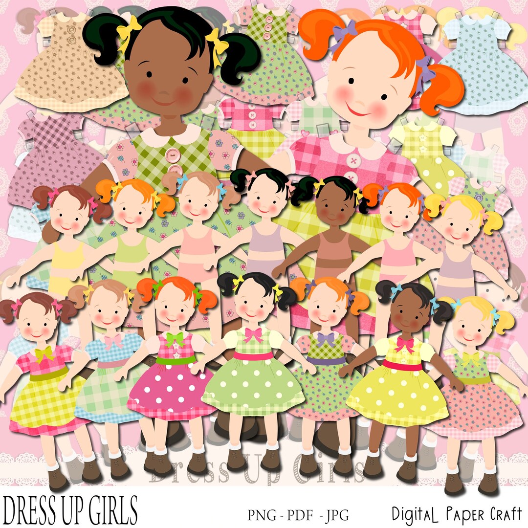 Printable Paper Doll,paper Dolls With Red, Brunette, Black, Orange, and ...