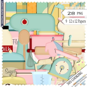 Cooking Scrapbook, Retro Scrapbook, Retro Kitchen, Instant Download ...