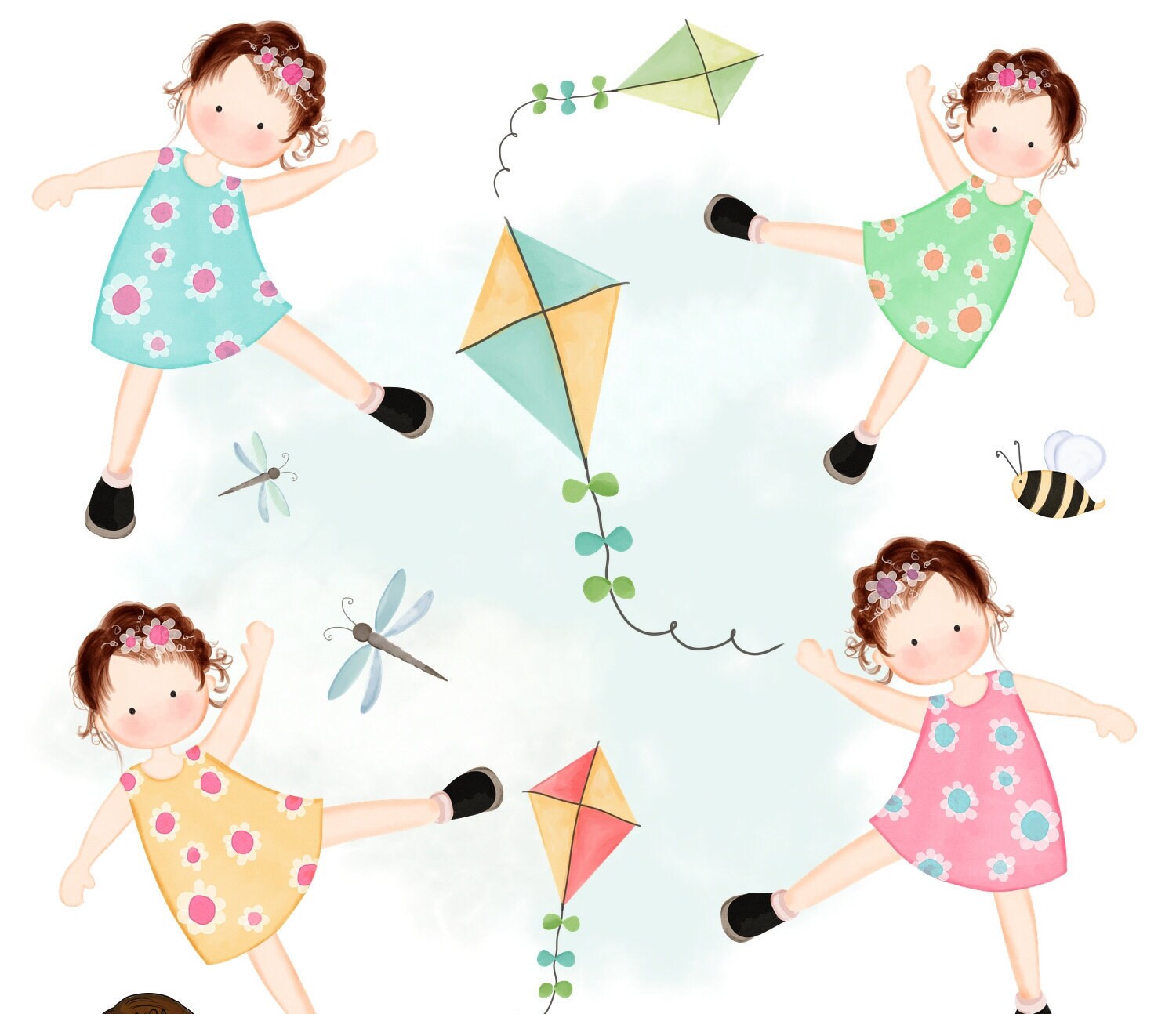 Watercolor Spring Clipart Kids Clipart Sky Clipart Girl - Etsy