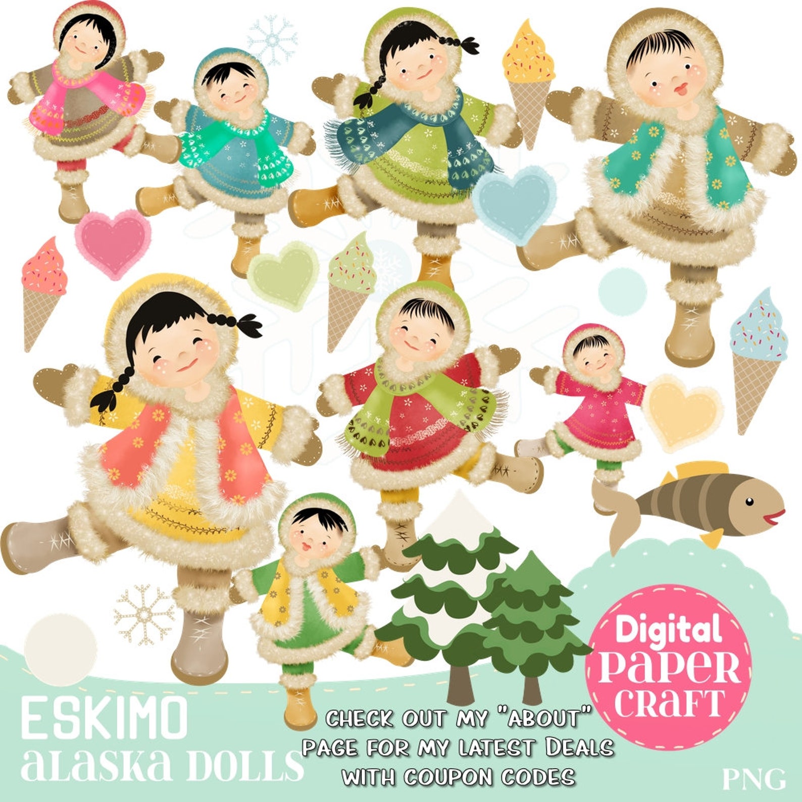 Eskimo Clipart, Alaska Clipart, Alaska Dolls, Winter Clipart, Snow ...