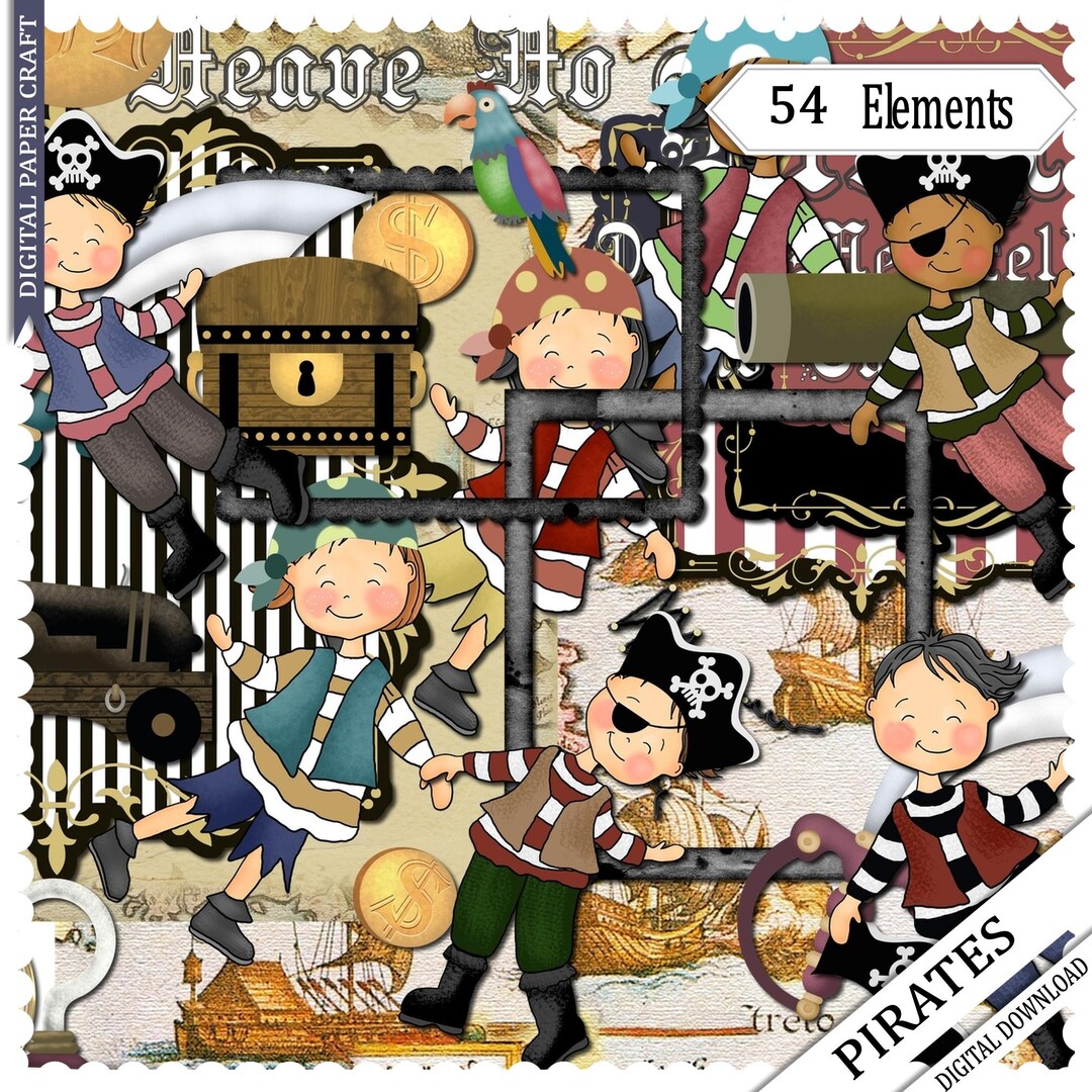 Pirate Birthday Party Scrapbook Kit: Clipart & Decorations, Elements ...
