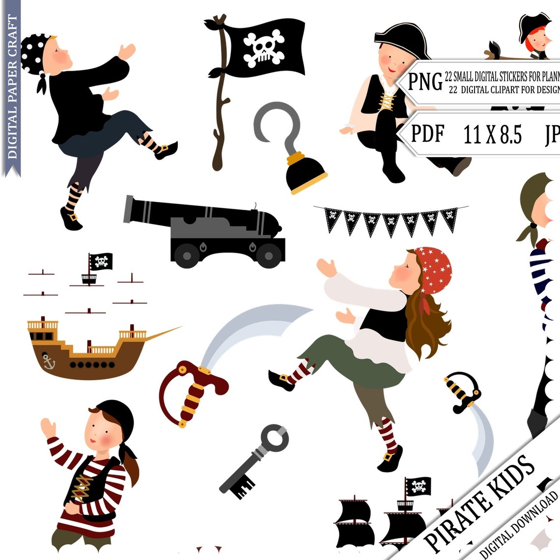 Pirate Clipart, Pirates Clip Art, Instant Download, Pirate Junk Journal ...