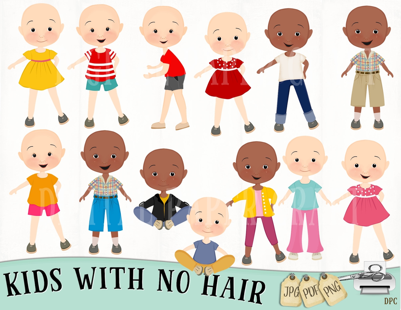 No Hair Children Clipart boys Girls Bald Head - Etsy Hong Kong