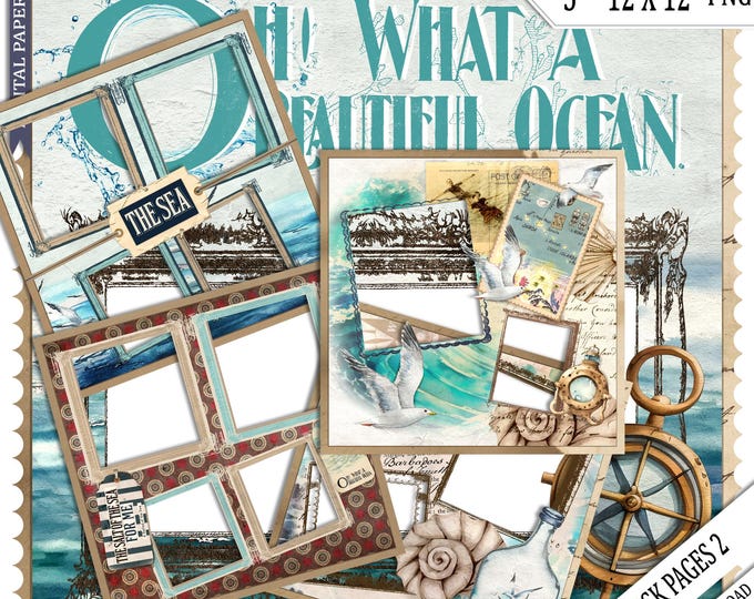 Sea Quick Pages, 12 X 12, Set 2, Premade Pages, Ocean Scrapbook, Png ...