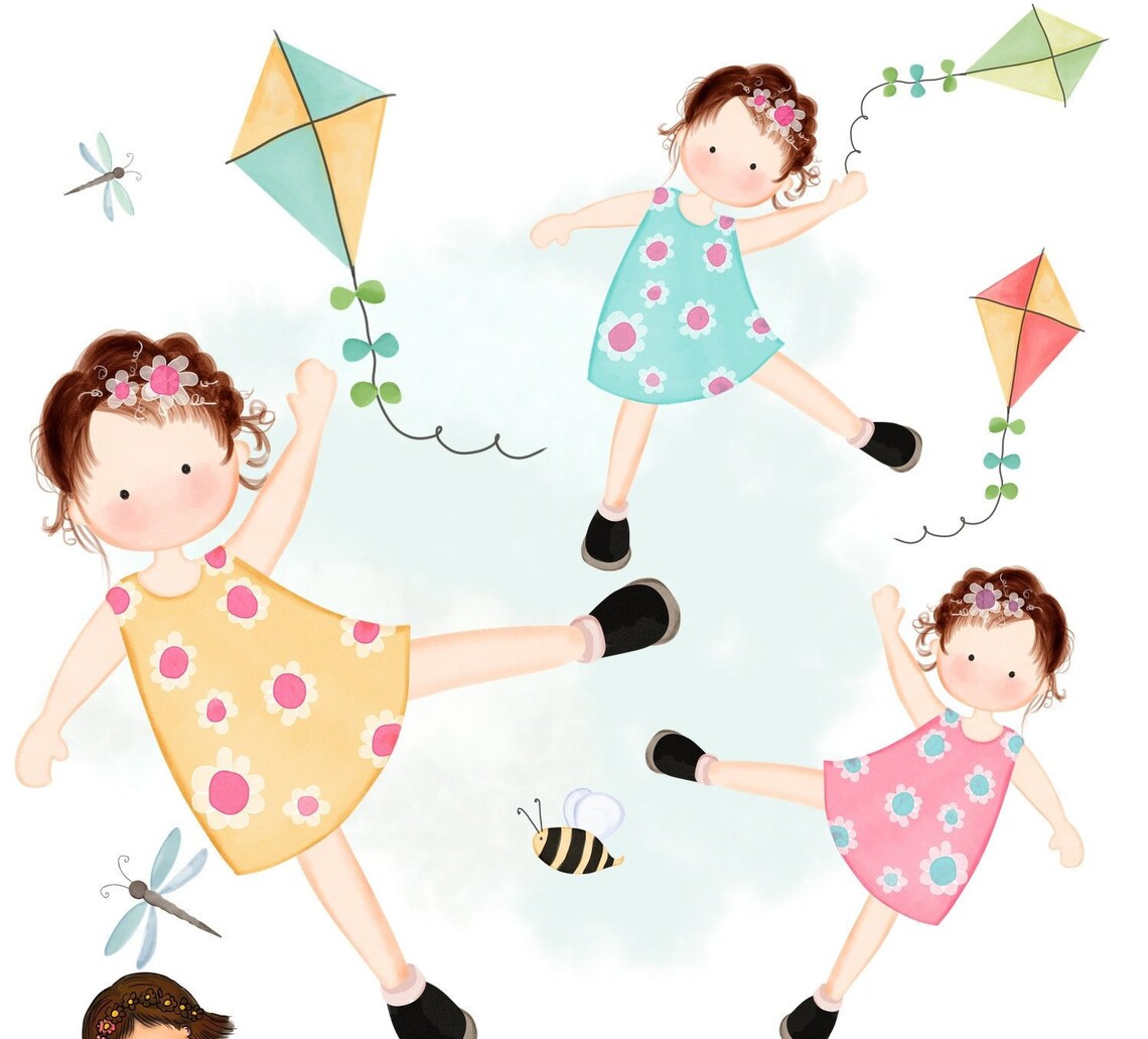 Watercolor Spring Clipart Kids Clipart Sky Clipart Girl - Etsy