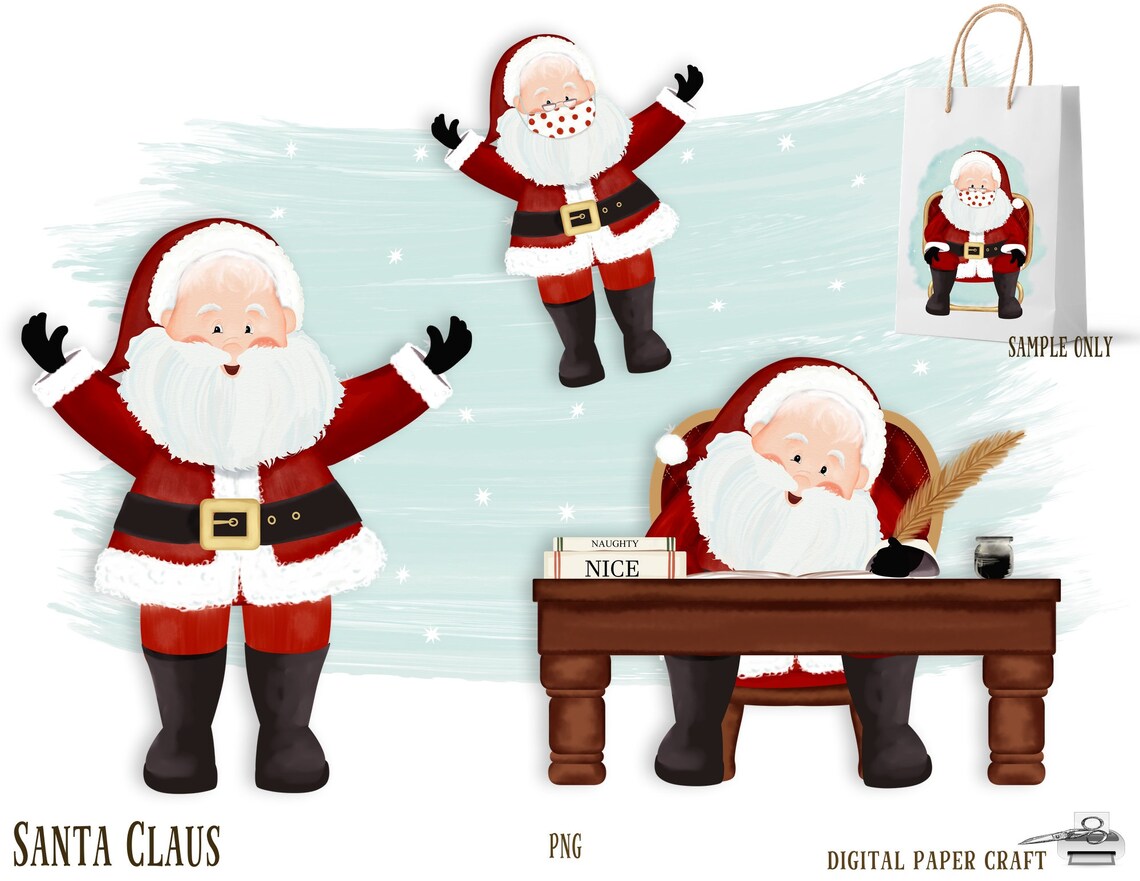 Santa Claus Clipart Watercolor Clipart Santa Clipart - Etsy
