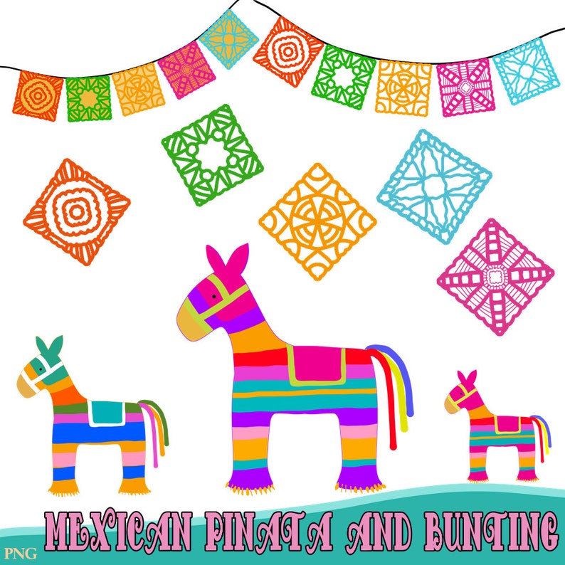 Mexican Pinatas and Bunting Fiesta Clipart, Comes in Png instant ...