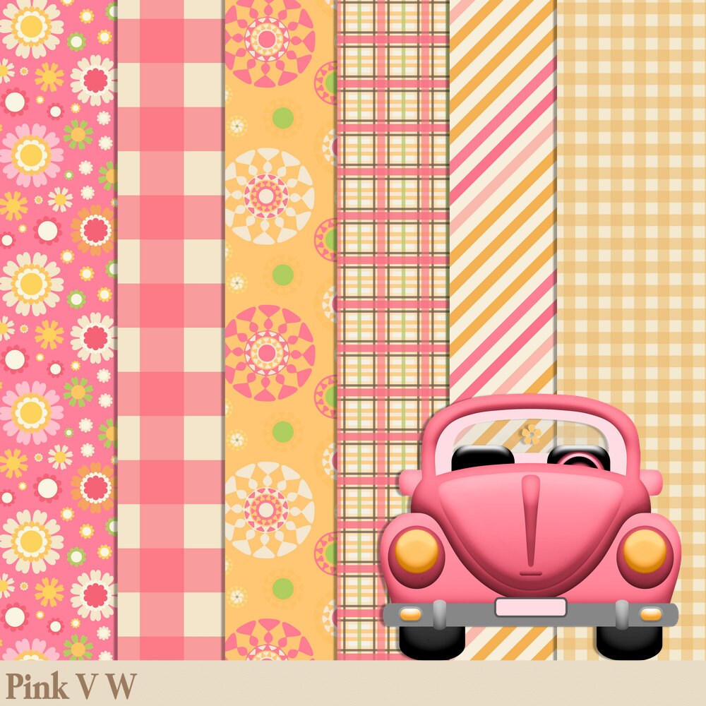 Retro Scrapbook, Pink Car Scrapbook, Vw Scrapbook, Instant Download ...