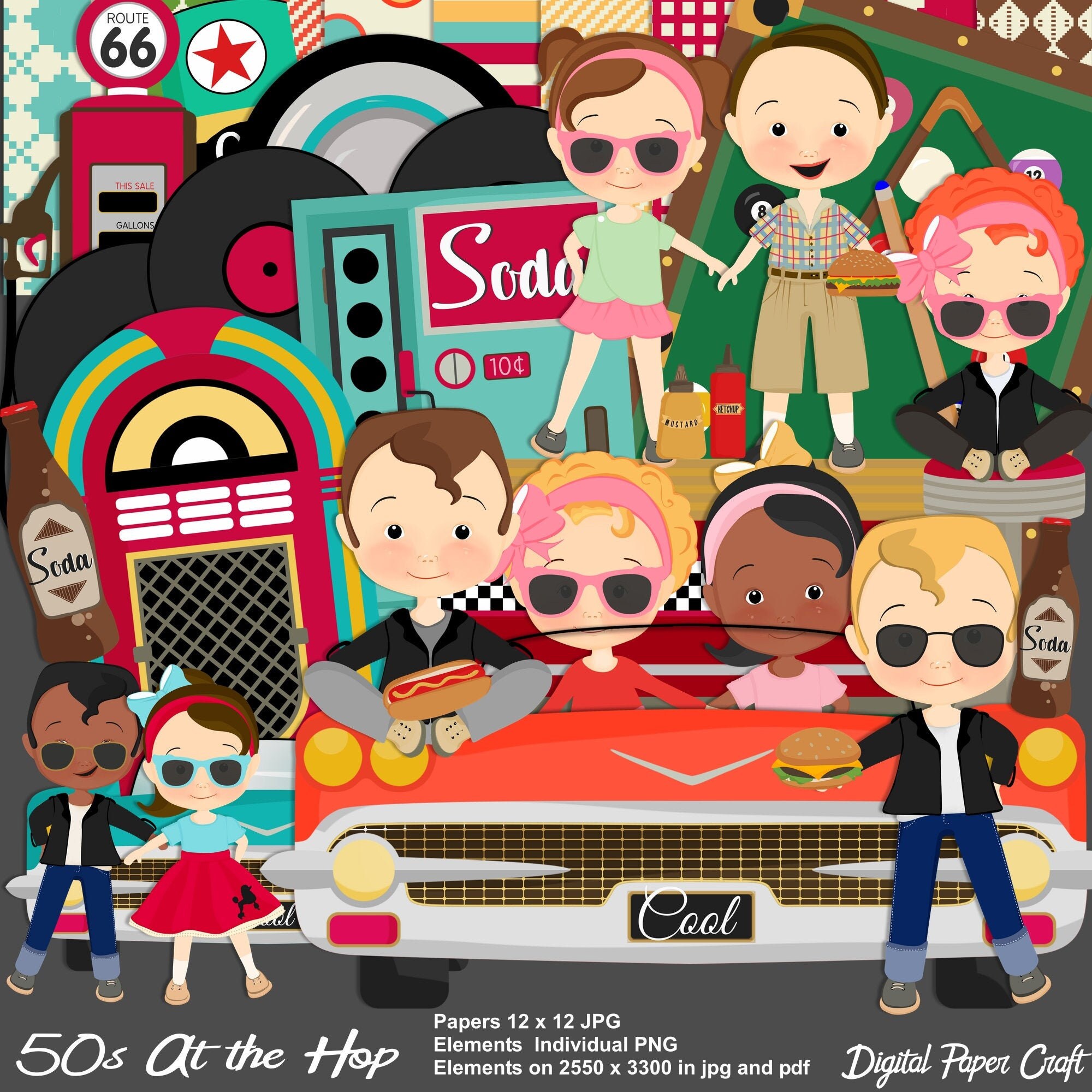 50s Scrapbook, Girls and Boys , 1950's Scrapbook Kit, Instant Download ...