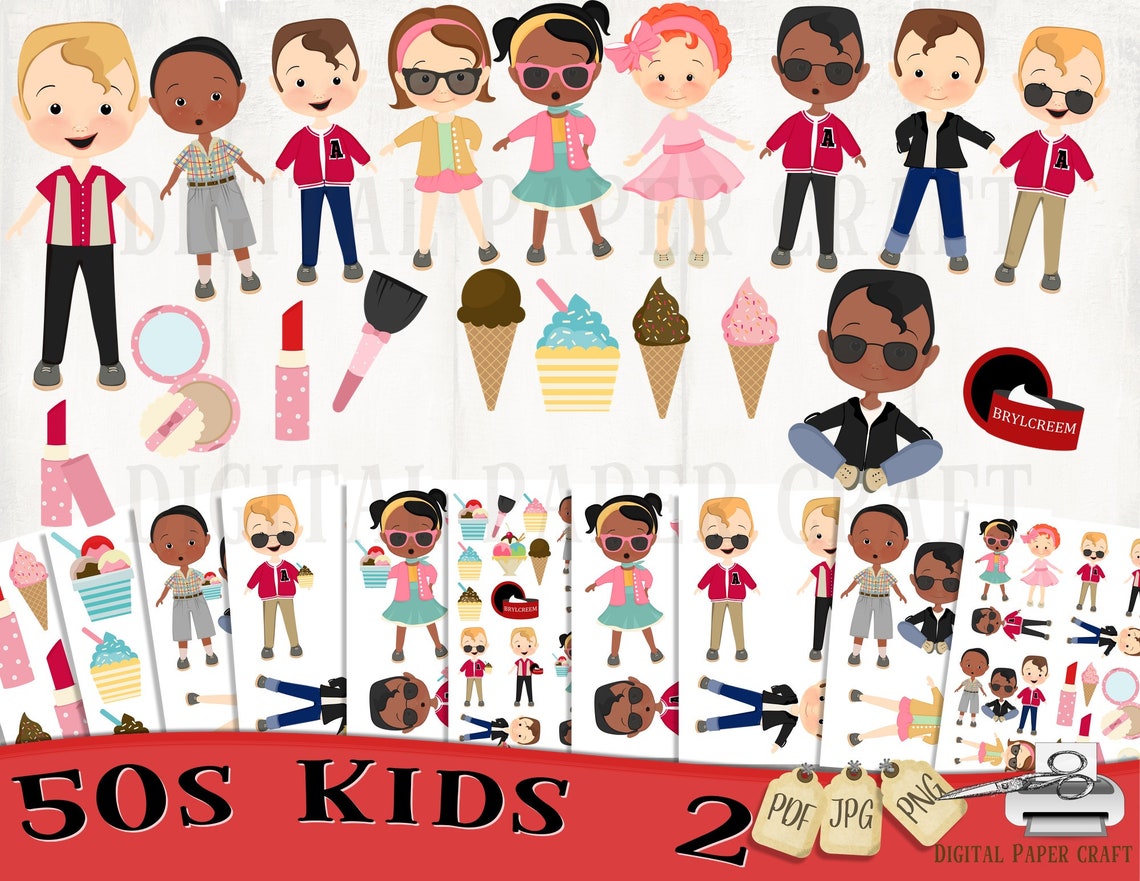 50s Clipart Children Clipart Multicultural 1950 Clipart - Etsy