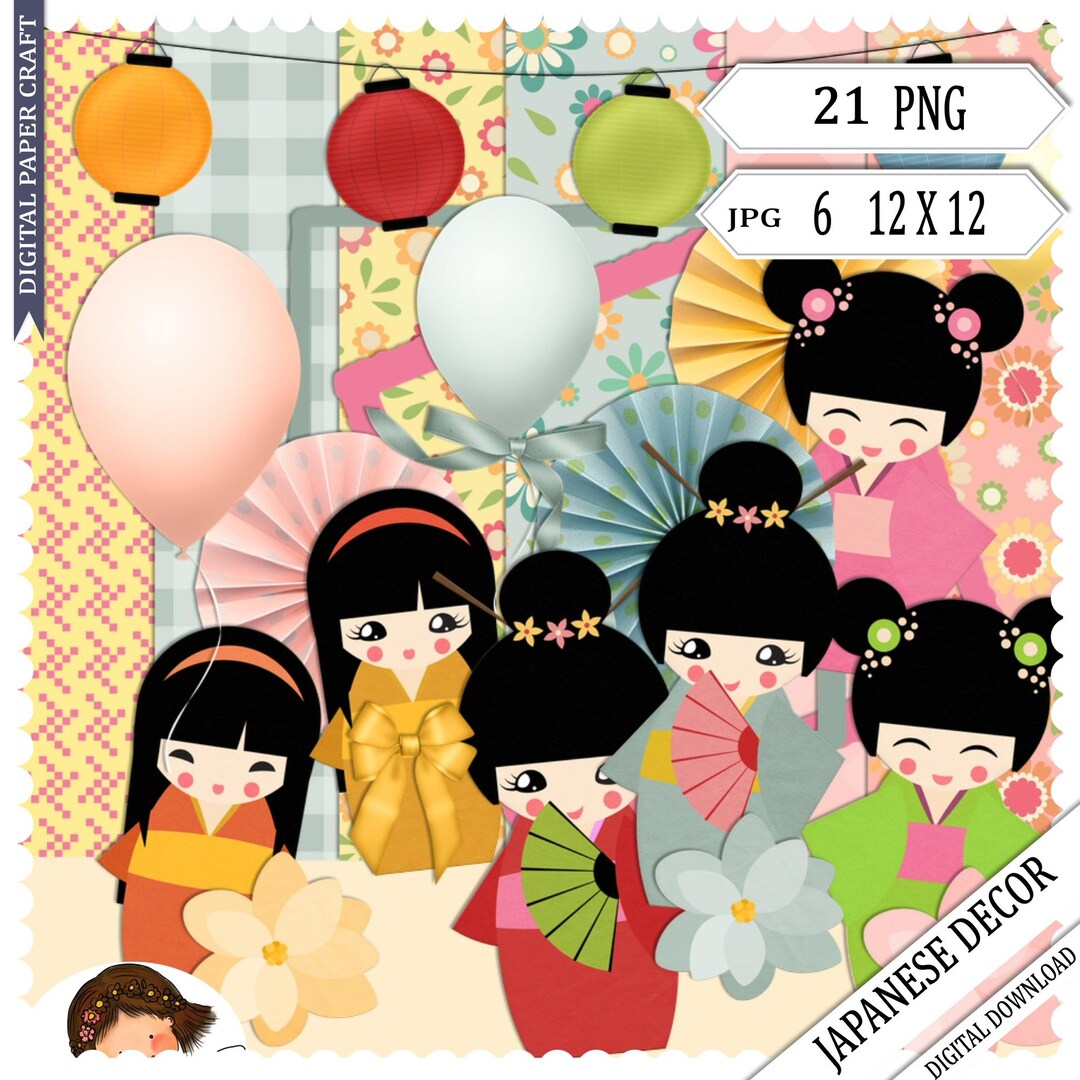Japanese Scrapbook Kit: Digital Paper Craft, PNG JPG (instant Download ...