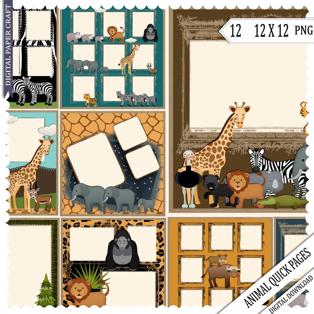 Zoo Animal Scrapbook Quick Pages: Photo Frame Display (digital Download ...