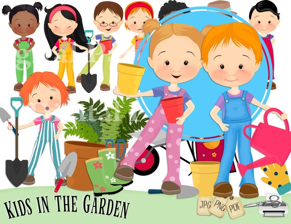 Children Planting Clipart