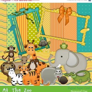 Zoo Animal Scrapbook Kit: Jungle Clipart, Kids Scrapbook (digital ...