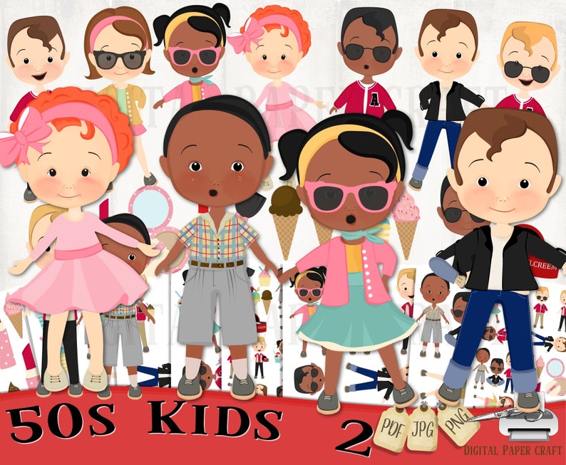 50s Clipart, Children Clipart, Multicultural, 1950 Clipart, Rock N Roll ...